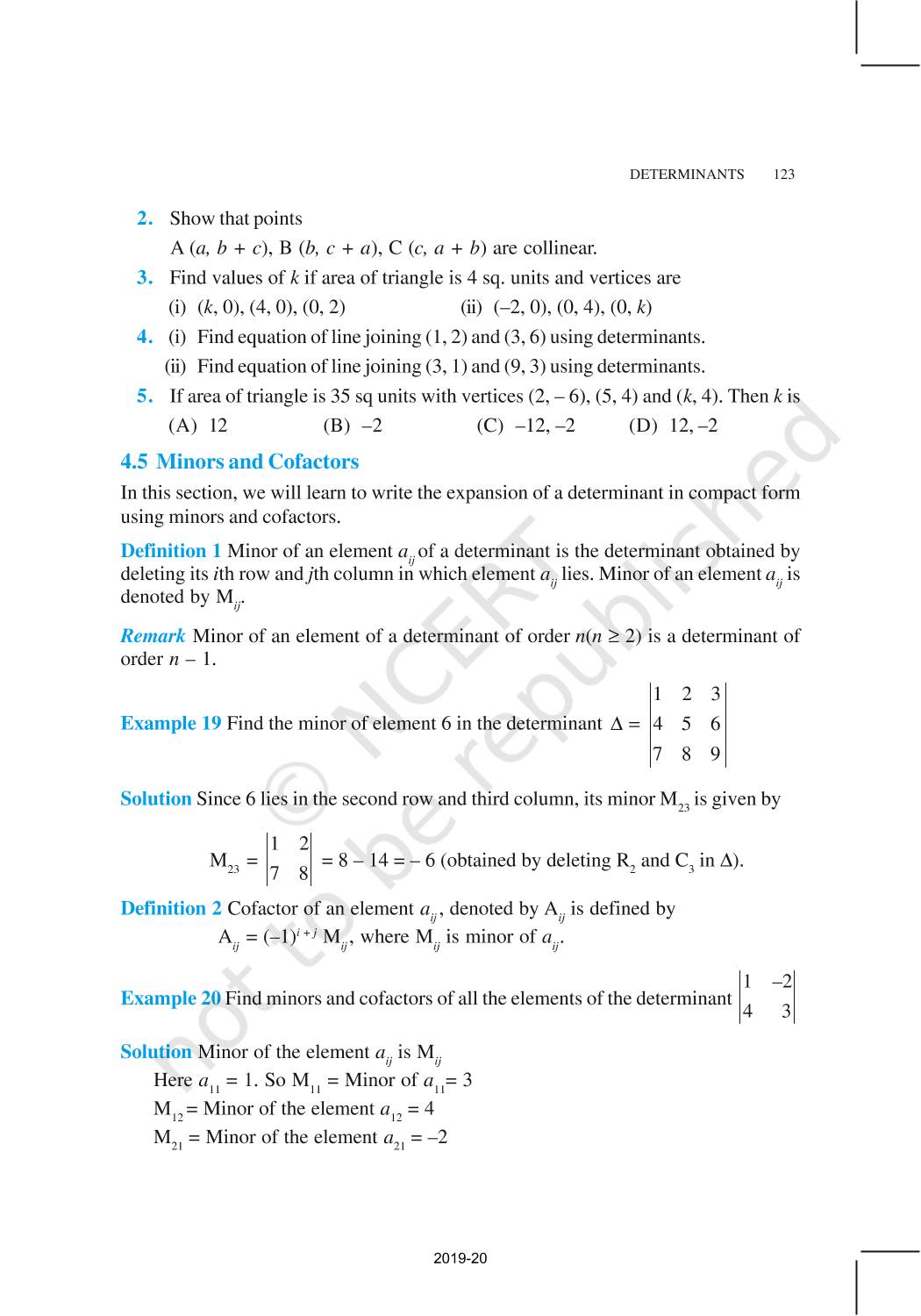 Determinants - NCERT Book of Class 12 Mathematics Part I